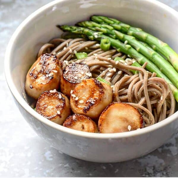 Miso Glazed Vegan Scallops Over Soba Noodles